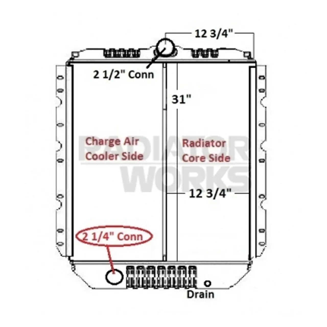 International 4900 Series Half Core Radiator Left Bottom Connection ...