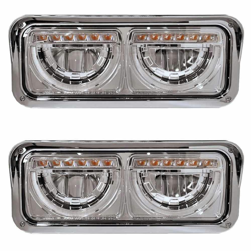 Kenworth T660 Fog Lights Chrome LED Headlight Bezels For Kenworth T400 ...