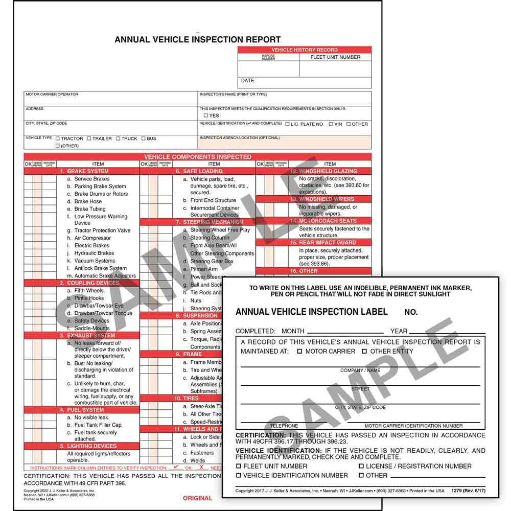 Annual Vehicle Inspection Form and Label Set | Raney's