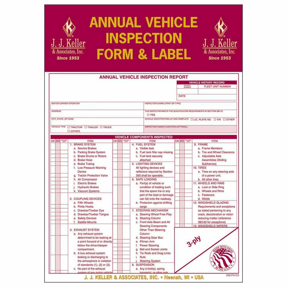 Annual Vehicle Inspection Form and Label Set | Raney's
