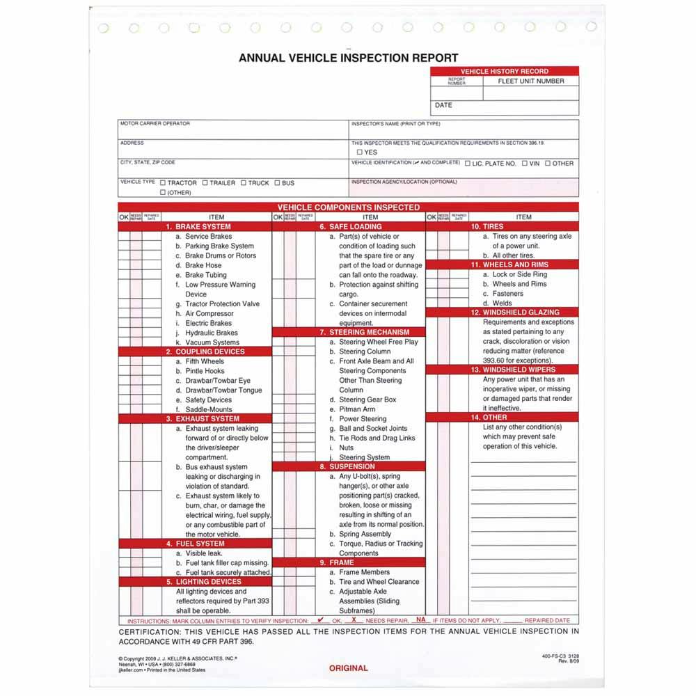 Annual Vehicle Inspection Report 3-Ply Carbonless | Raney's