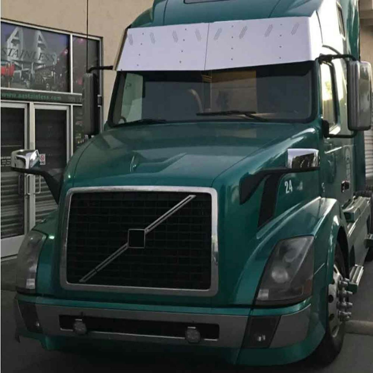 Volvo 20" Stainless Steel Drop Visor With Hidden LEDs - Raney's Truck Parts