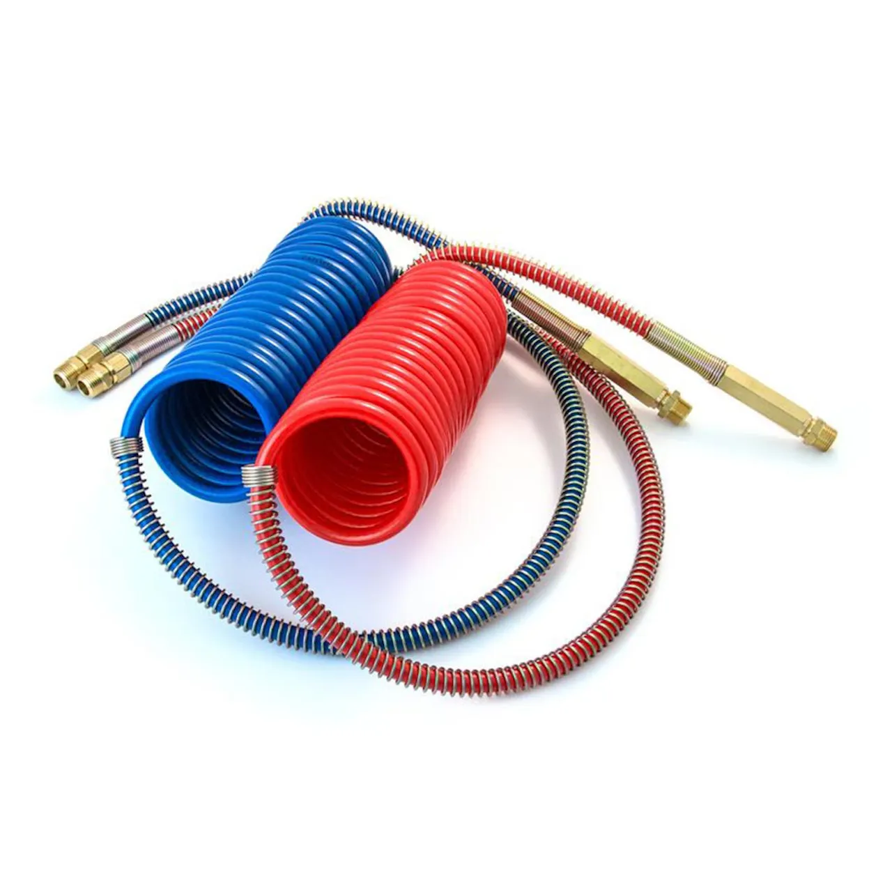 15' Coiled Air hose Set With Brass Handles - Raney's Truck Parts