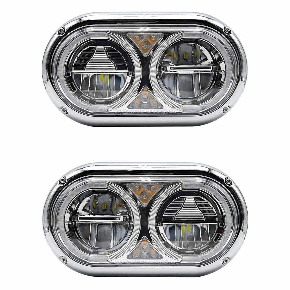 Peterbilt 359 Chrome Round Halo Full LED Headlight Assembly | Raney's