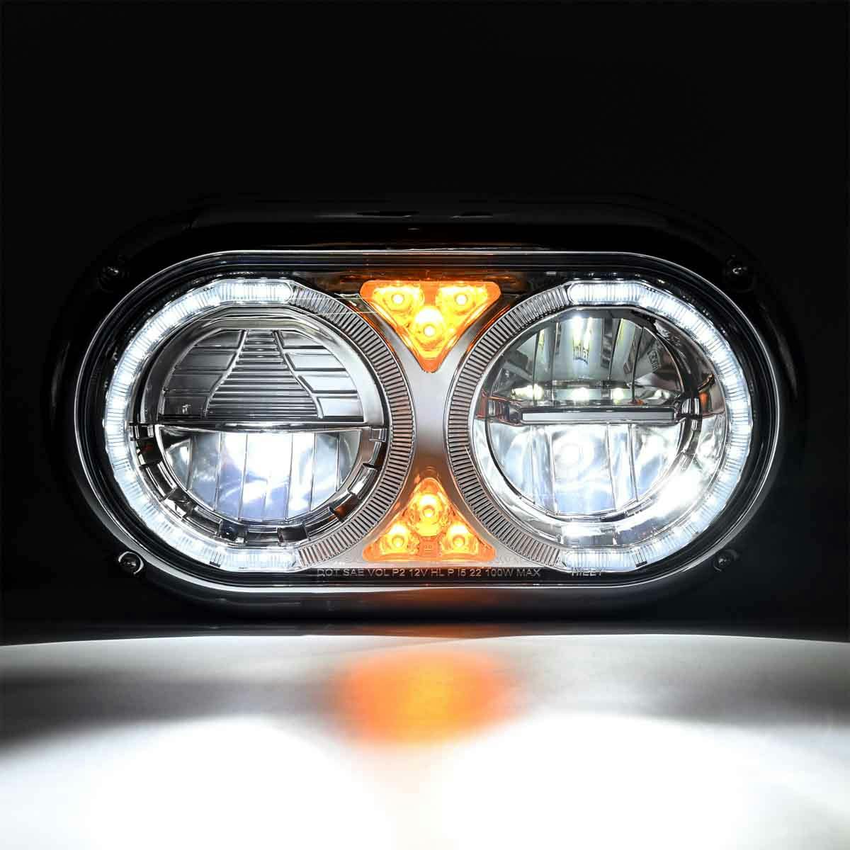 Peterbilt 359 Chrome Round Halo Full LED Headlight Assembly | Raney's