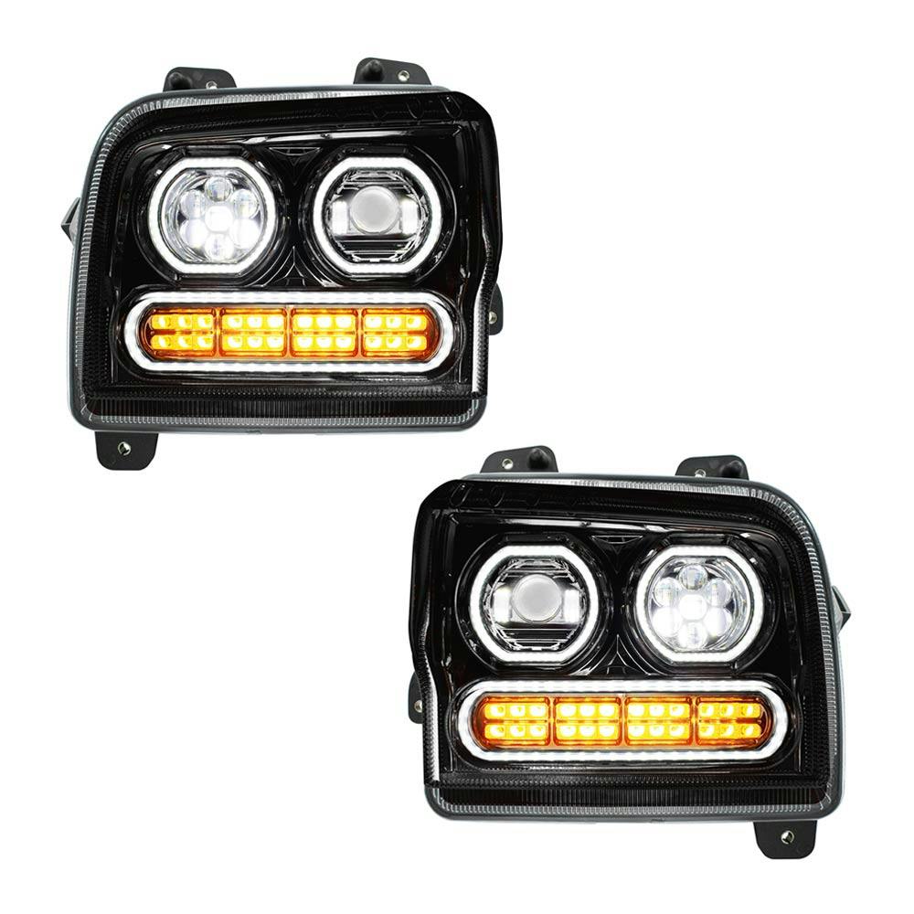 Kenworth W990 Full LED Blackout Headlights DRL Halo Ring