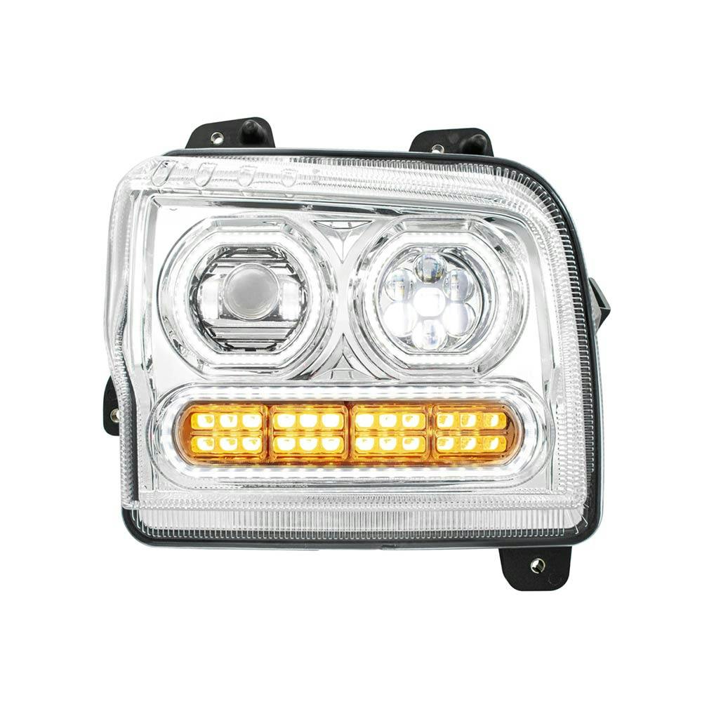 Kenworth W990 Full LED Chrome Headlights DRL Halo Ring
