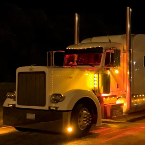 Peterbilt 300 Series Reverse Bowtie Stainless Visor LED | Raney's